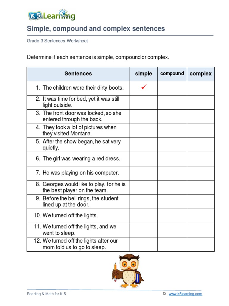 Simple, Compound and Complex Sentences Worksheet | PDF