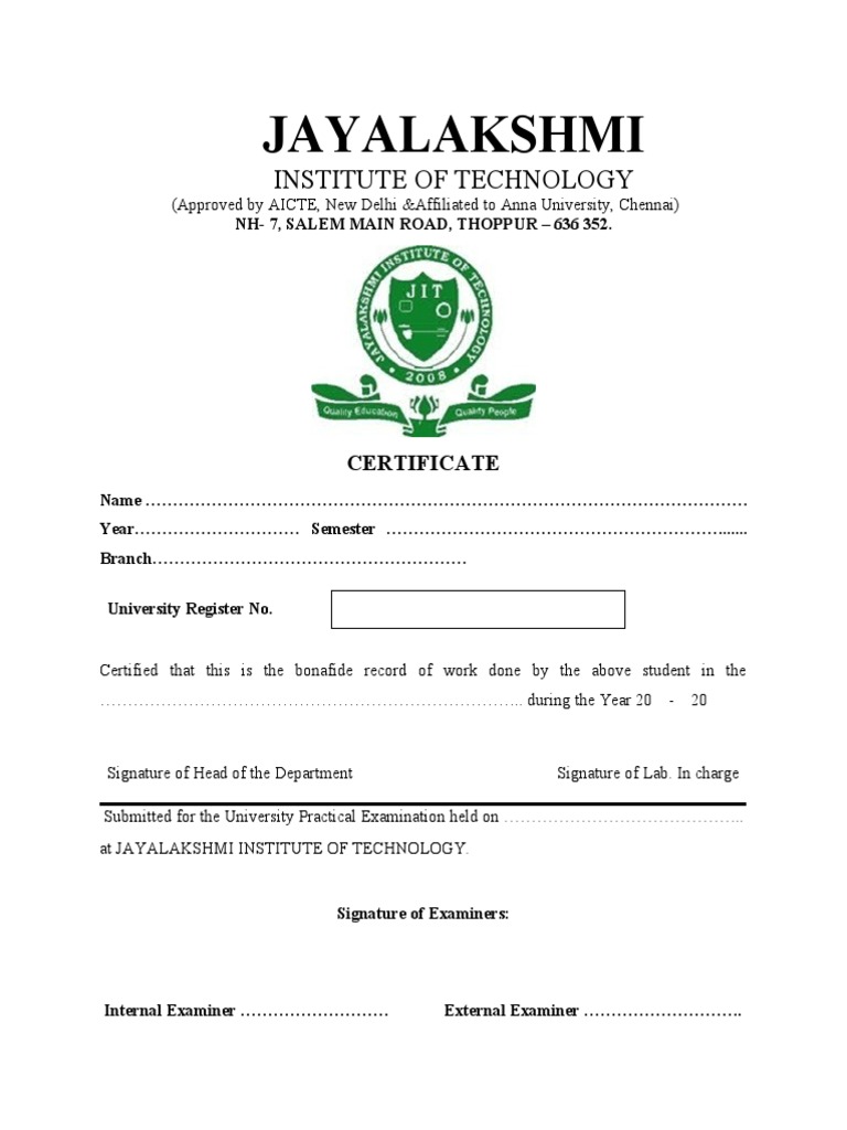 Lab Record Front Page | PDF