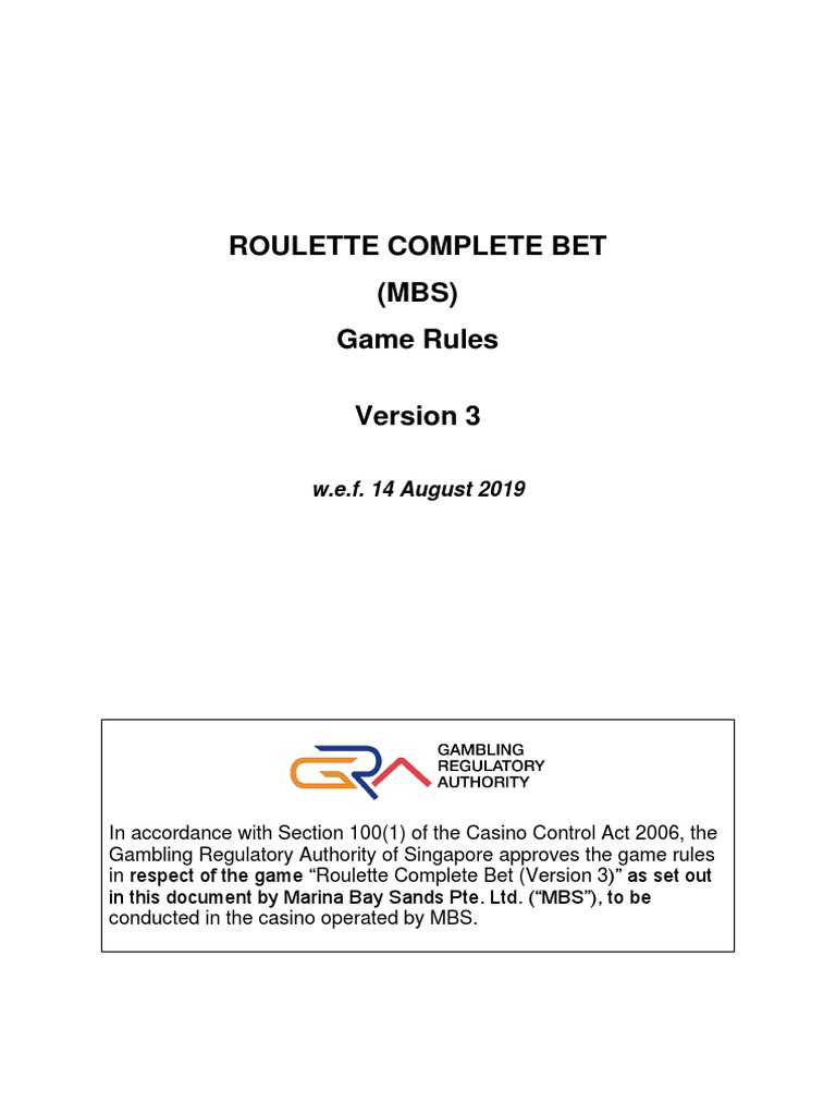 MBS Roulette Complete Bet Game Rules Version 3 | PDF | Roulette | Gambling