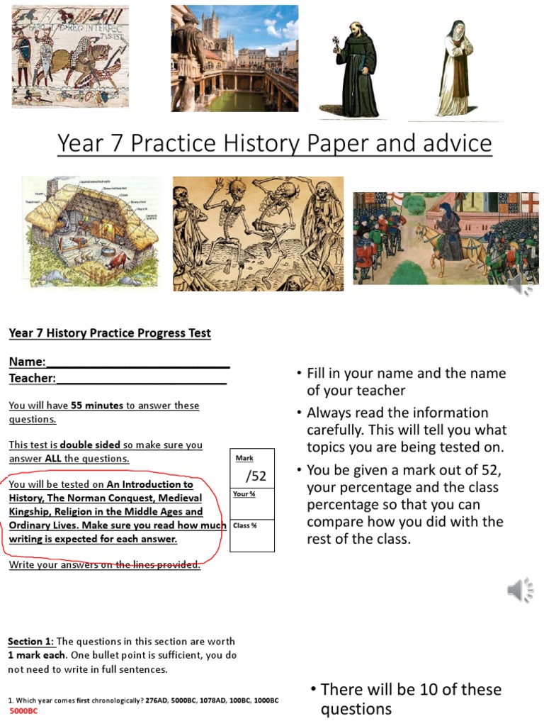 Year 7 History Advice On Progress Test | PDF