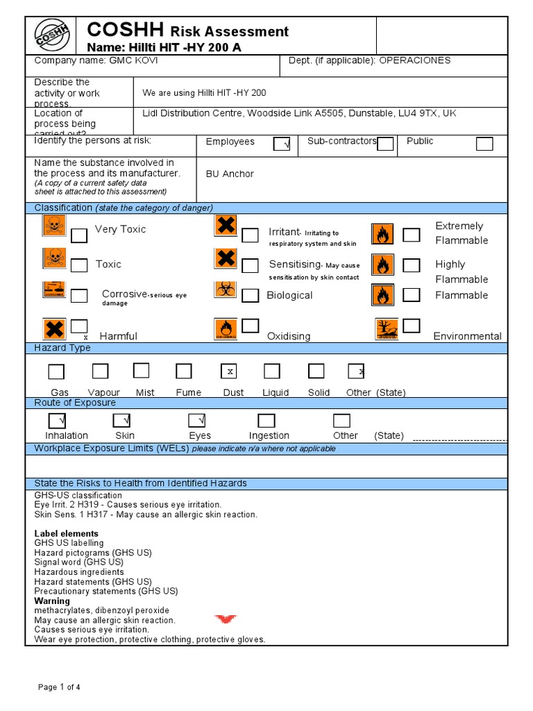 GMC - COSHH - Hillti HIT - HY 200 A | PDF | Firefighting | Toxicity