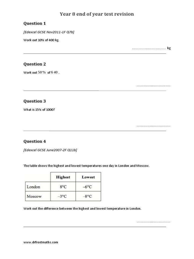 DR Frost Maths Y8 Revision Qs | PDF | Area | Rectangle