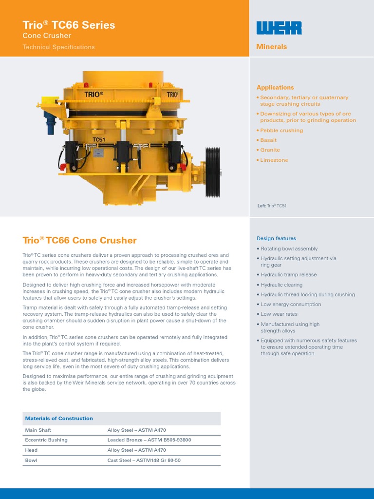 Wmd0976 Trio Tc66 Series Cone Crusher Spec Sheet | PDF | Mechanical Engineering | Equipment