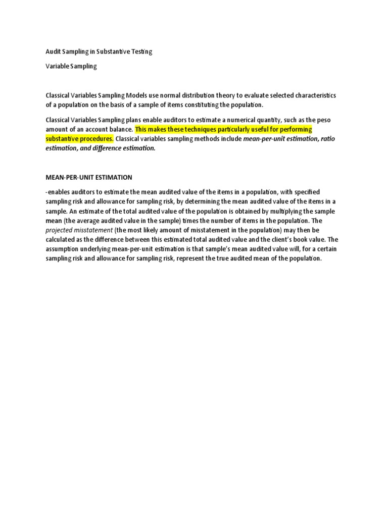 Audit Sampling in Substantive Testing | PDF | Sampling (Statistics ... Audit Sampling in Substantive Testing | PDF | Sampling (Statistics ...