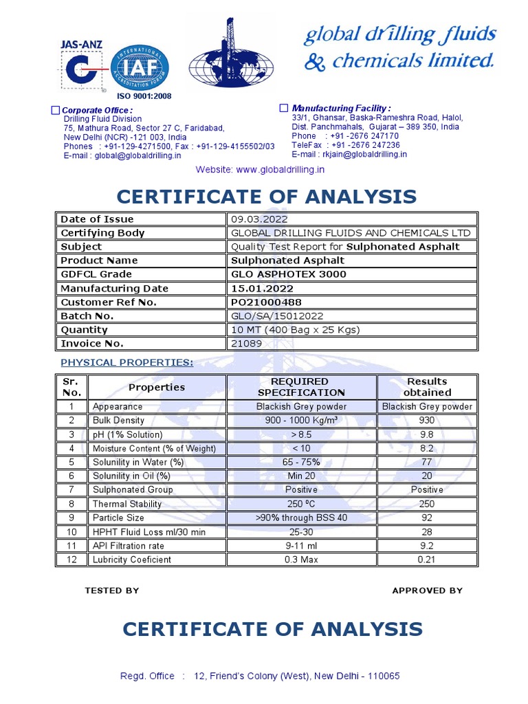 COA (Inv 21089, KCH) | PDF | Fax | Iso 9000