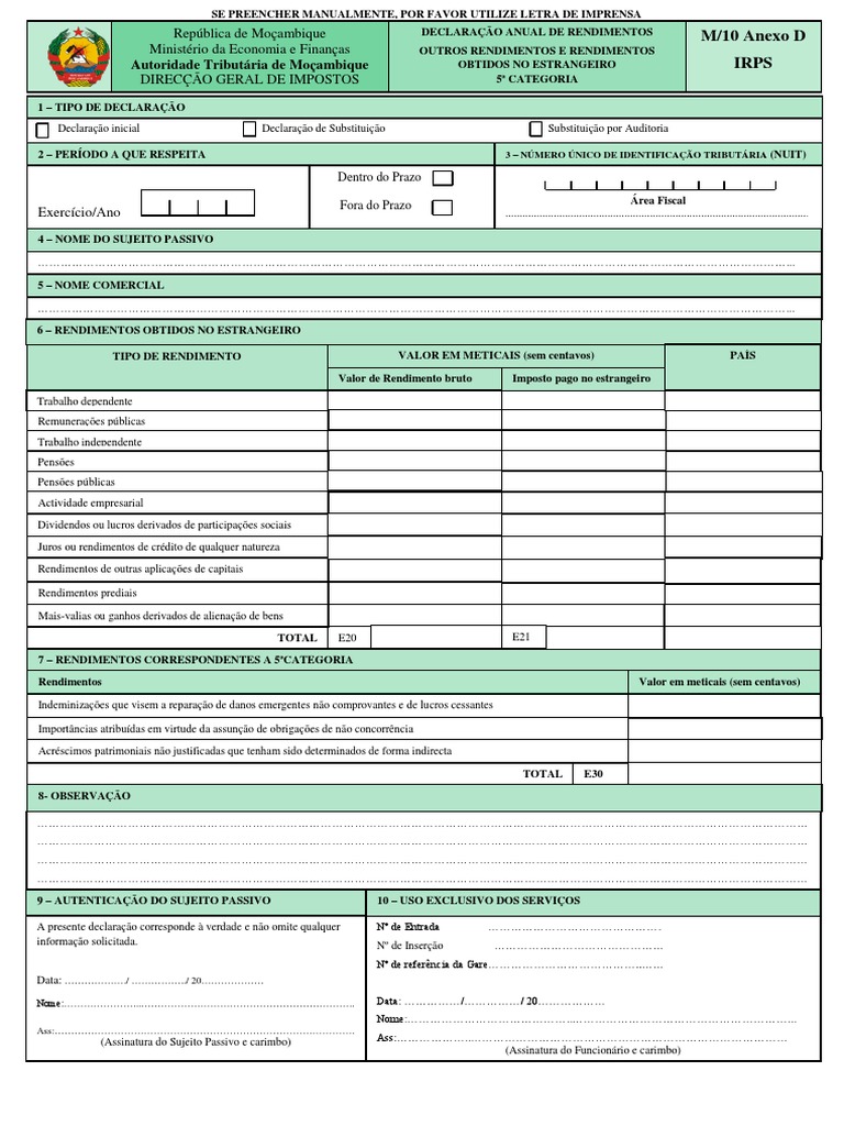 Declaração Anual de Rendimentos de Residentes no Estrangeiro para ...