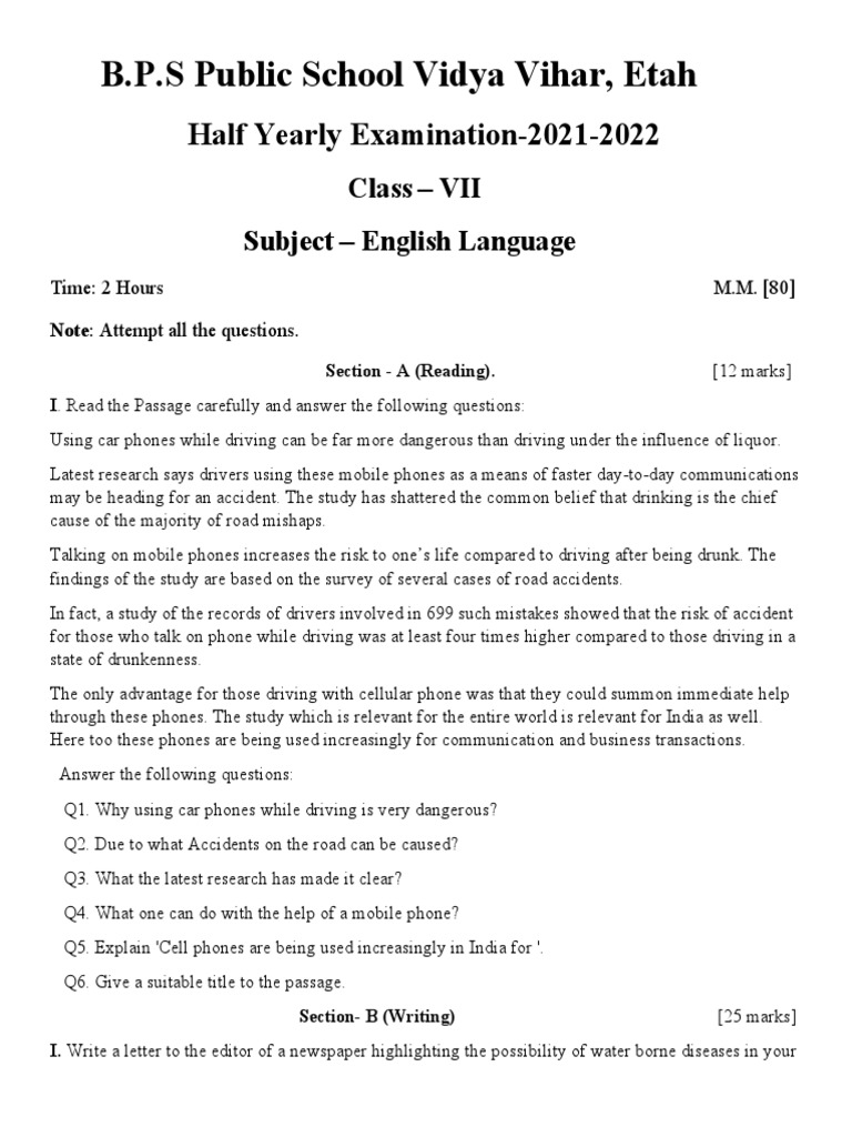 Class 7 Eng Lang Half Year 1 | PDF | Mobile Phones | Linguistic Morphology