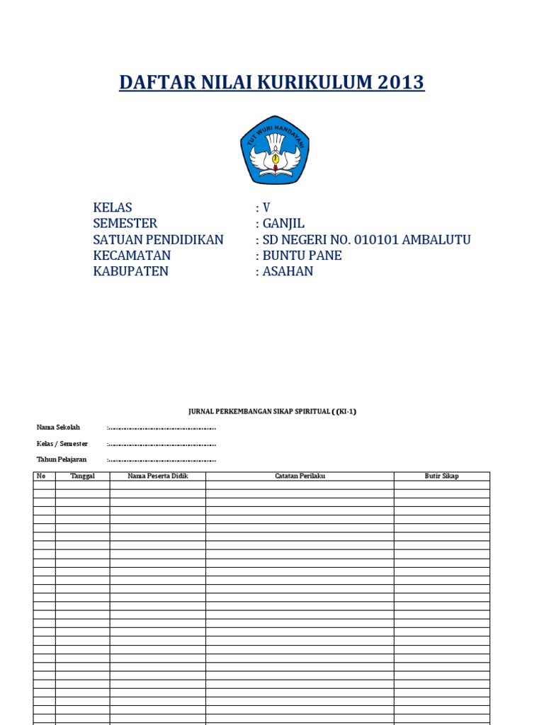 Daftar Nilai Kurikulum 2013 | PDF Daftar Nilai Kurikulum 2013 | PDF