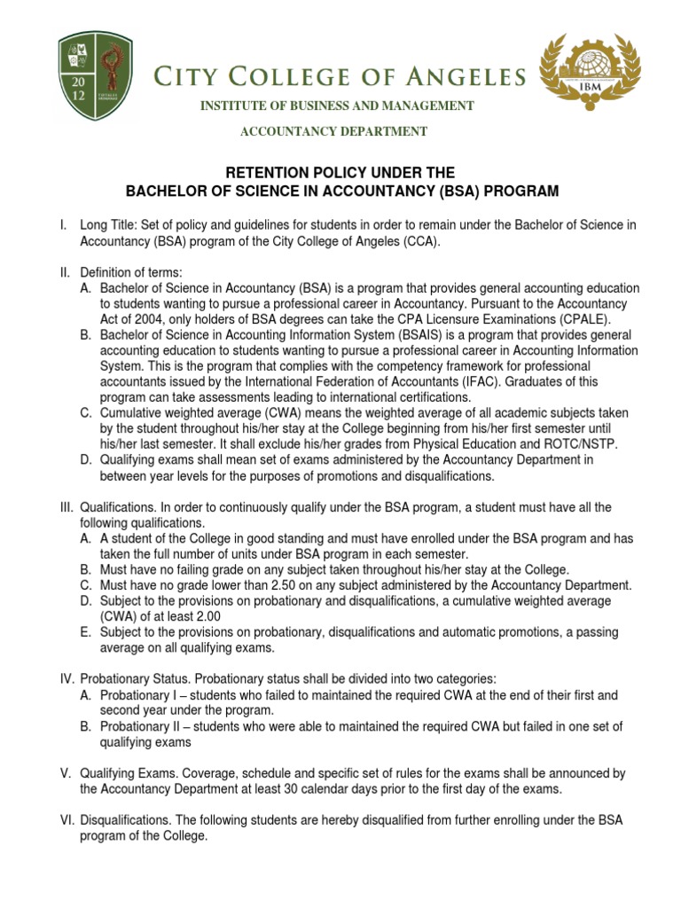 BSA Retention Policy and Student's Affirmation | PDF | Bachelor's ...