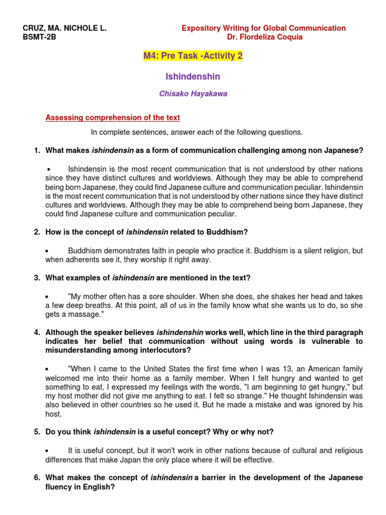 M4-Pre Task-Activity 2 - CRUZ, NICHOLE-BSMT2B | PDF | Essays | Feeling