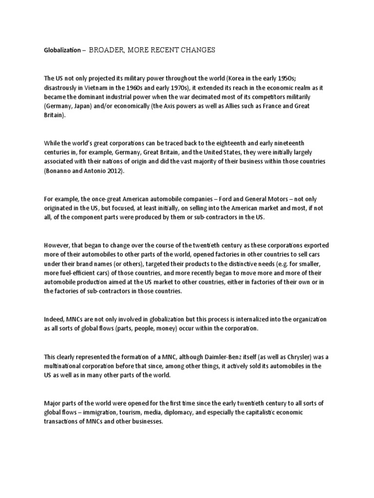 Globalization - BROADER, MORE RECENT CHANGES | PDF