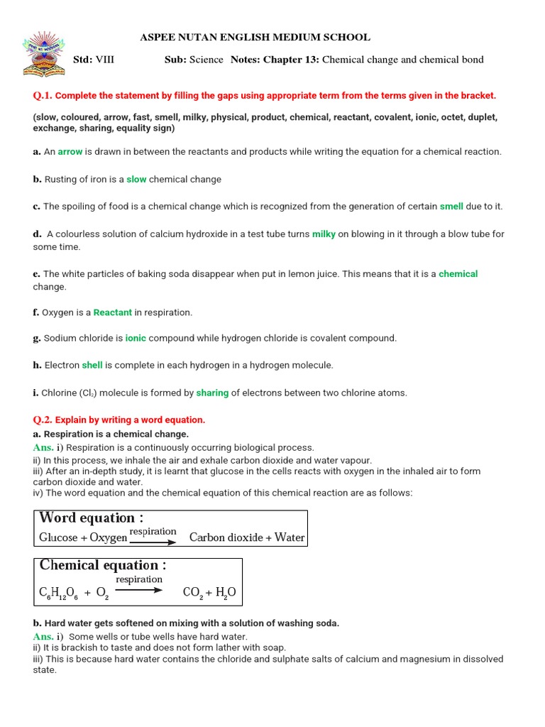 Chapter 13 Chemical Change and Chemical Bond | PDF | Ionic Bonding ...