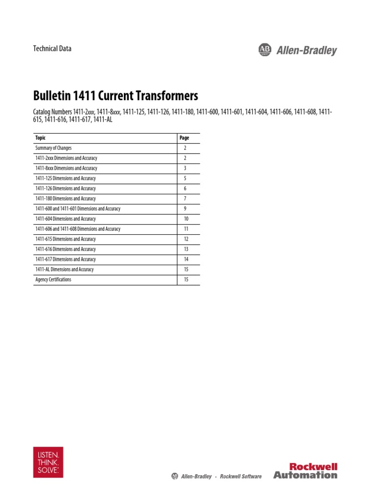 A-B 1411 Current Transformers Technical Data Sheet | PDF