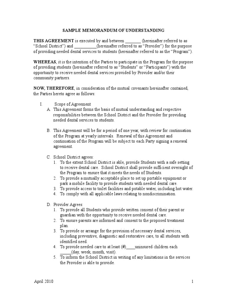 MOU - Sample MCH | PDF