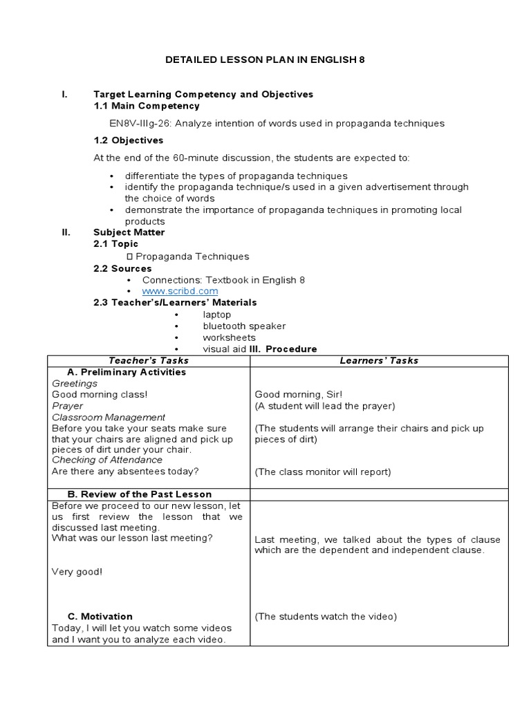 English Lesson Plan | PDF | Lesson Plan | Propaganda