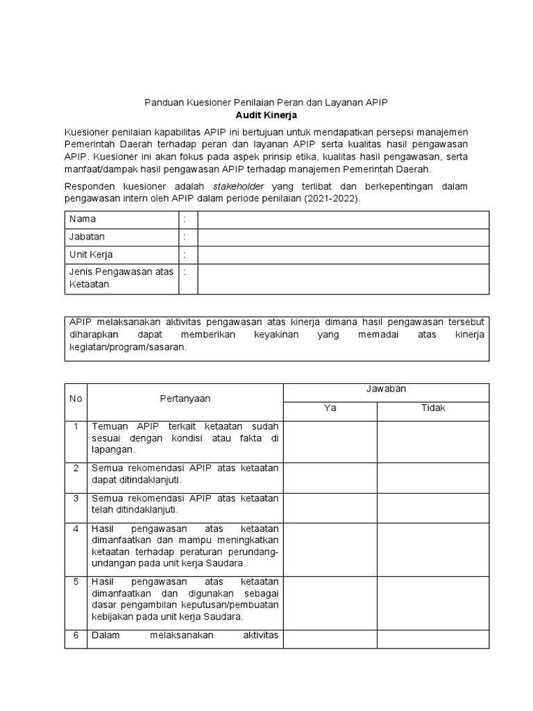 Kuesioner Audit Ketaatan | PDF