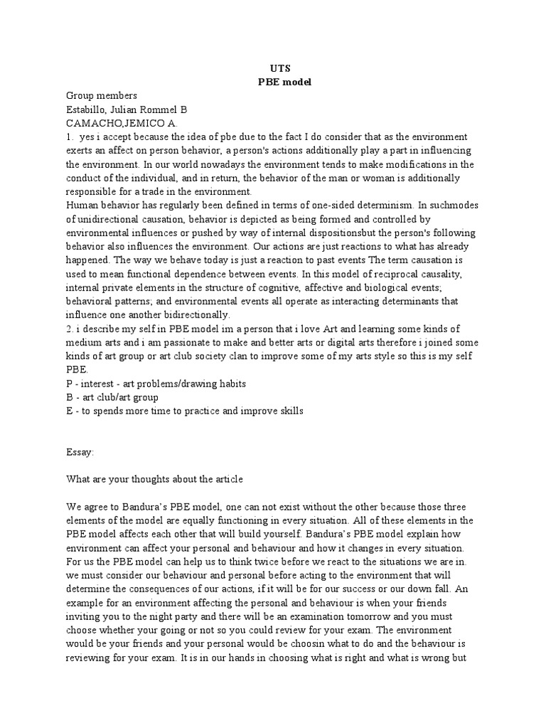 PBE Model | PDF | Behavior | Causality