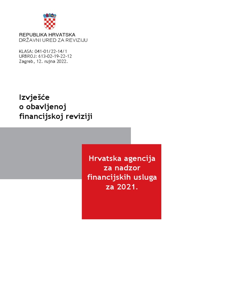 Nalaz Državne Revizije Za Hrvatsku Agenciju Za Nadzor Financijskih ...