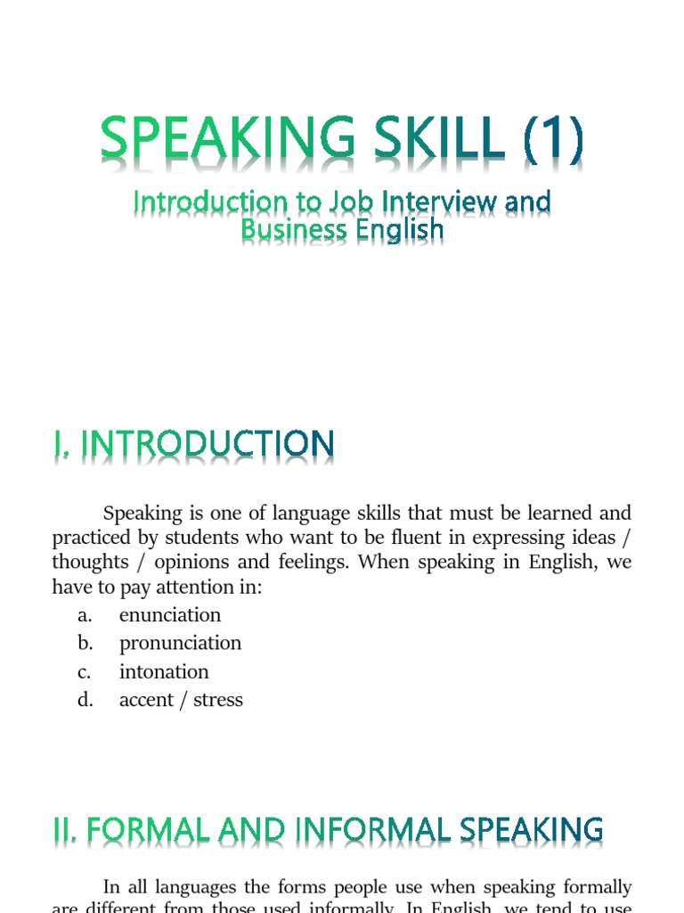 Speaking Skill (1) - Introduction To Job Interview and Business English ...
