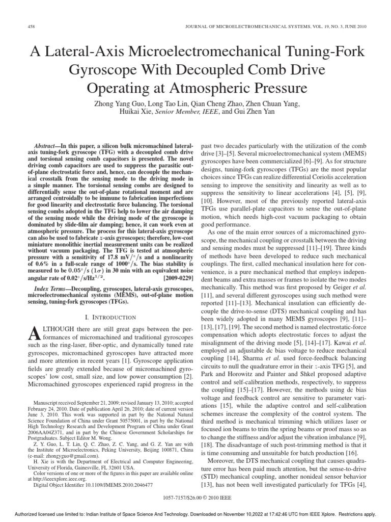 A Lateral-Axis Microelectromechanical Tuning-Fork Gyroscope With ...