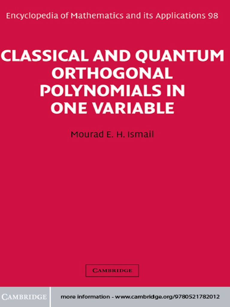 Polinomet Ortogonale Encyclopedia Of Mathematics And Its Applications 98 Mourad E H Ismail 