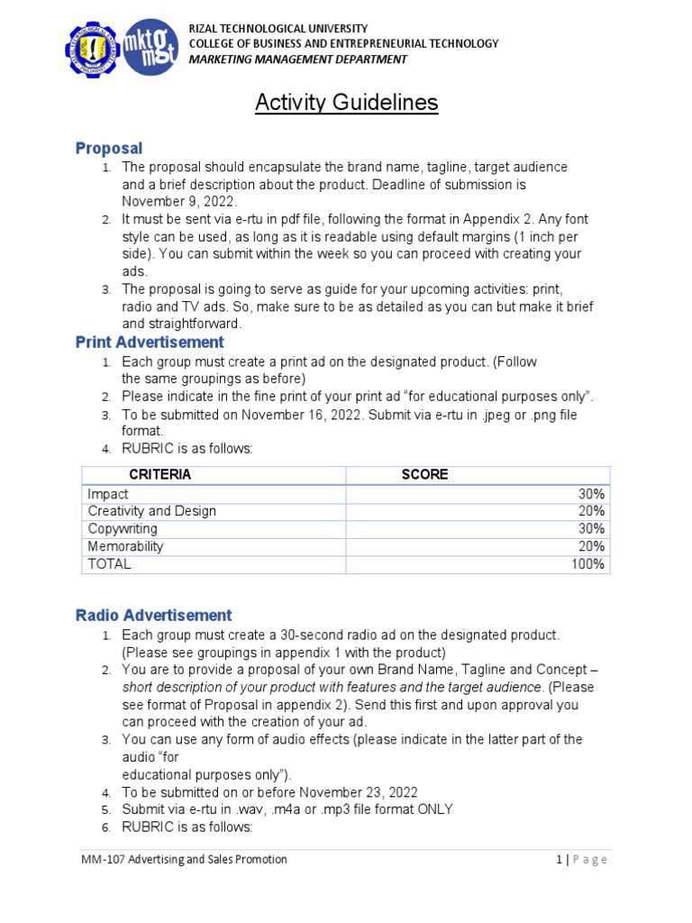 MM107 Activity Guidelines | PDF | Tea | Coffeehouse