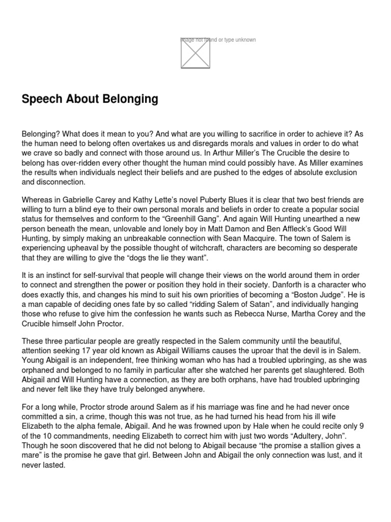 Speech About Belonging | PDF