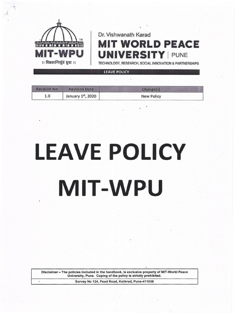 Leave Policy For MIT WPU Staff | PDF | Mother | Parental Leave
