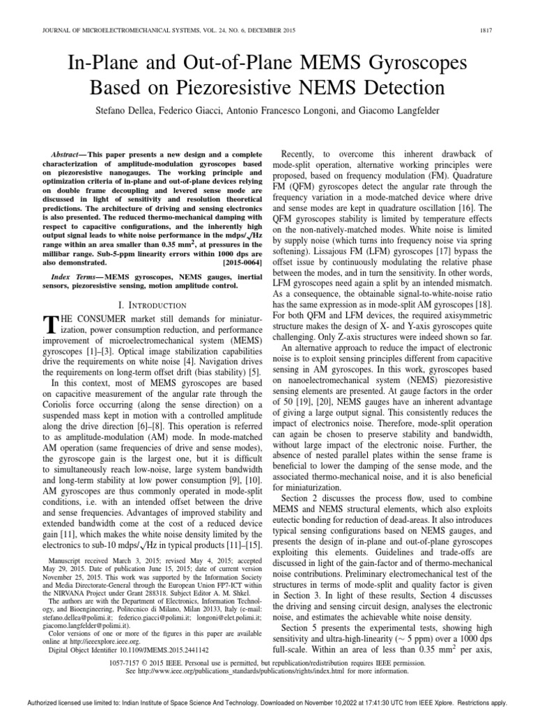 In-Plane and Out-Of-Plane MEMS Gyroscopes Based On Piezoresistive NEMS ...