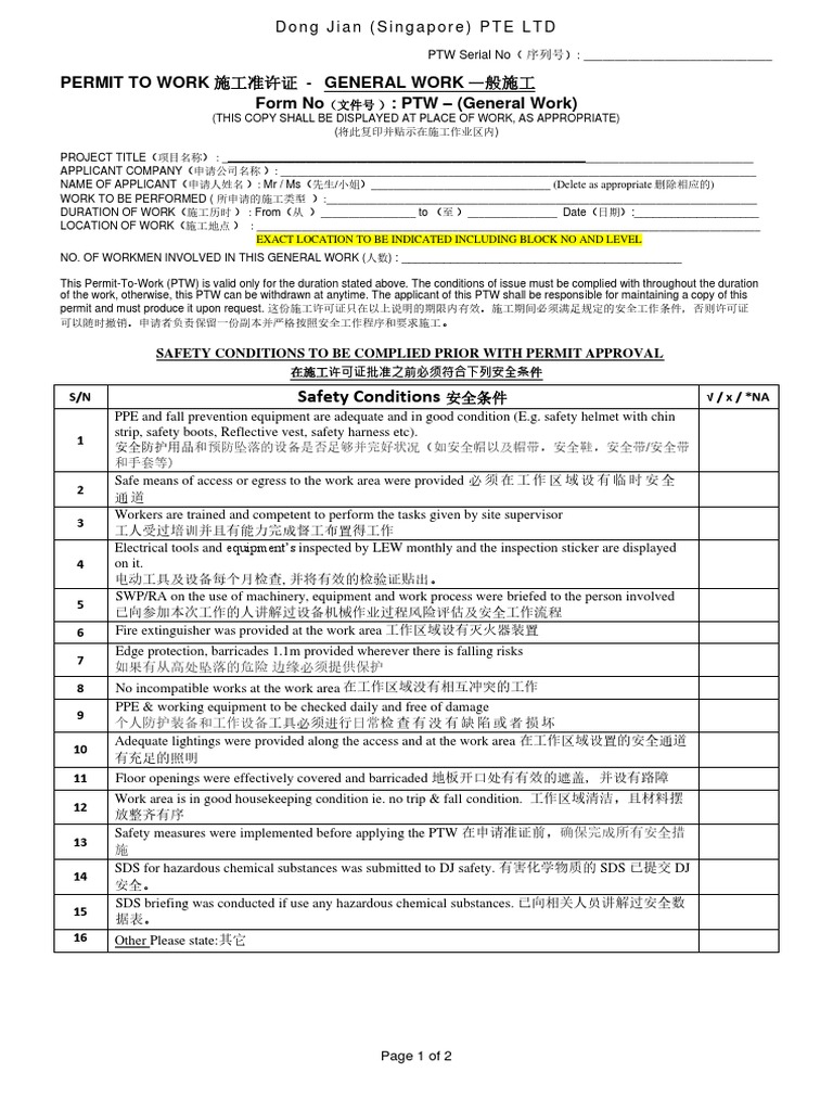 09 PTW General Work - Daily | PDF | Workplace | Working Conditions