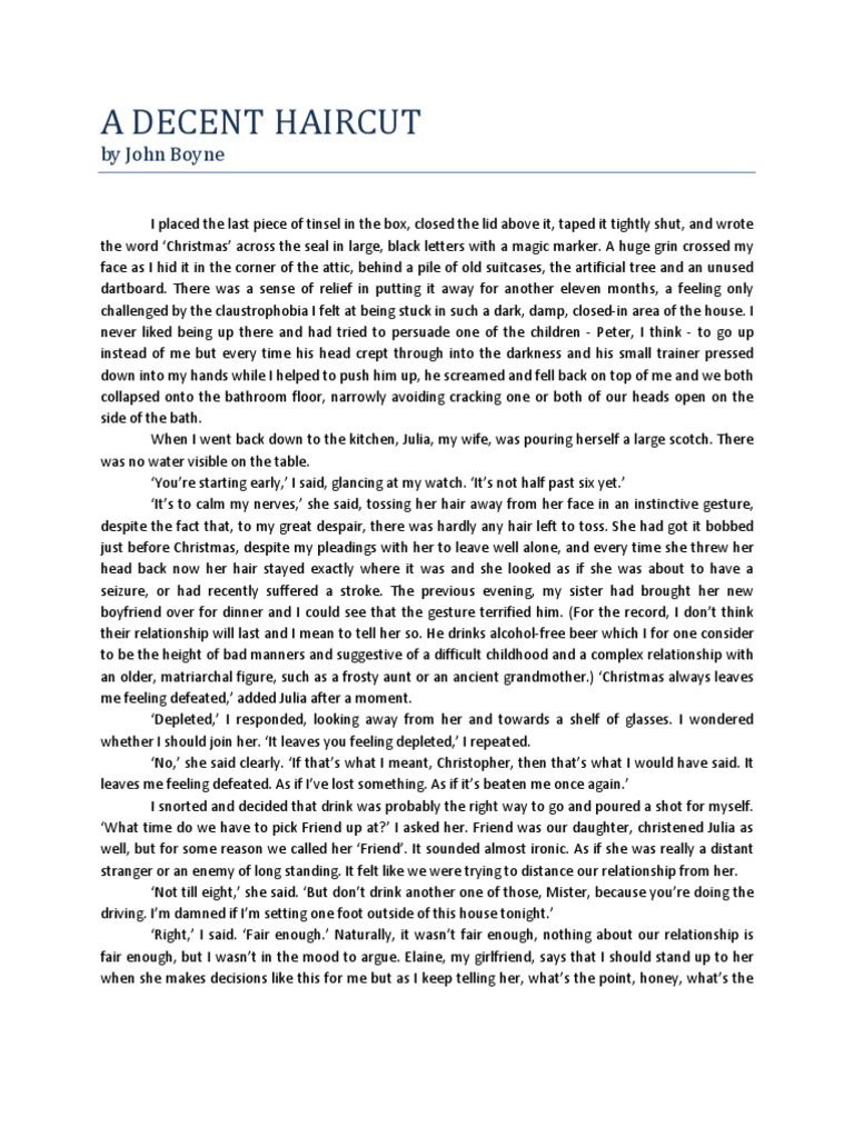 A Decent Haircut - John Boyne | PDF | Hairstyle | Shaving
