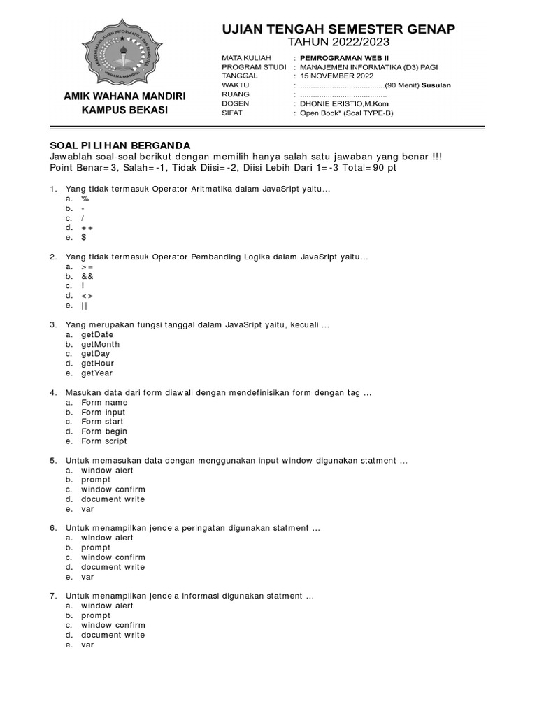 Soal JavaScript untuk Pemula | PDF