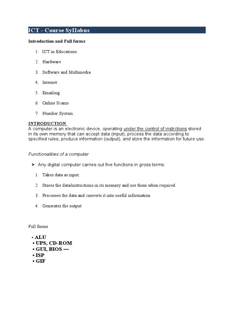 ICT Course Syllabus: An In-Depth Look at Key Concepts Related to Information and Communication ...