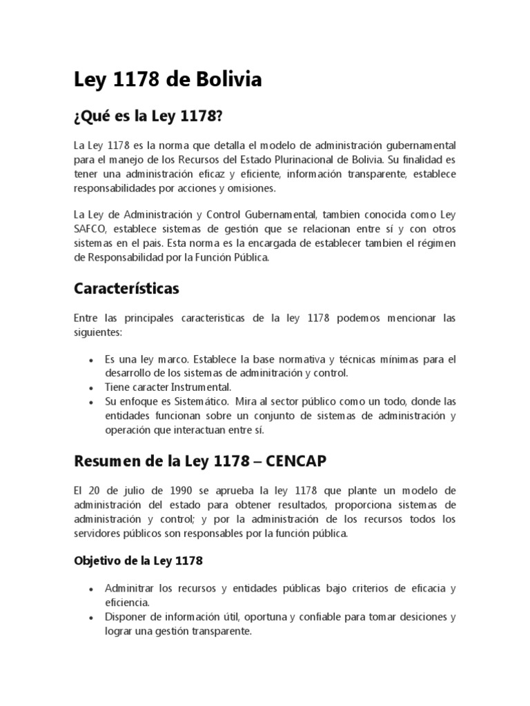 Ley 1178 de Bolivia | PDF | Hospital | Presupuesto