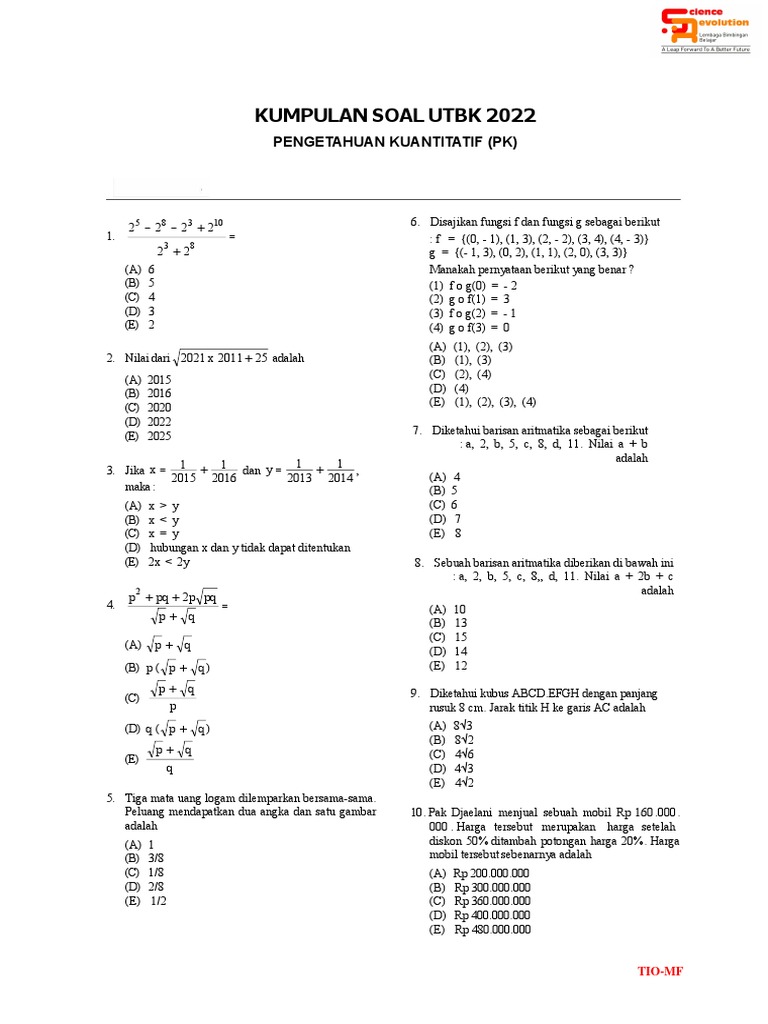 Soal Utbk 2022 Kuis PK Tio-Mf | PDF