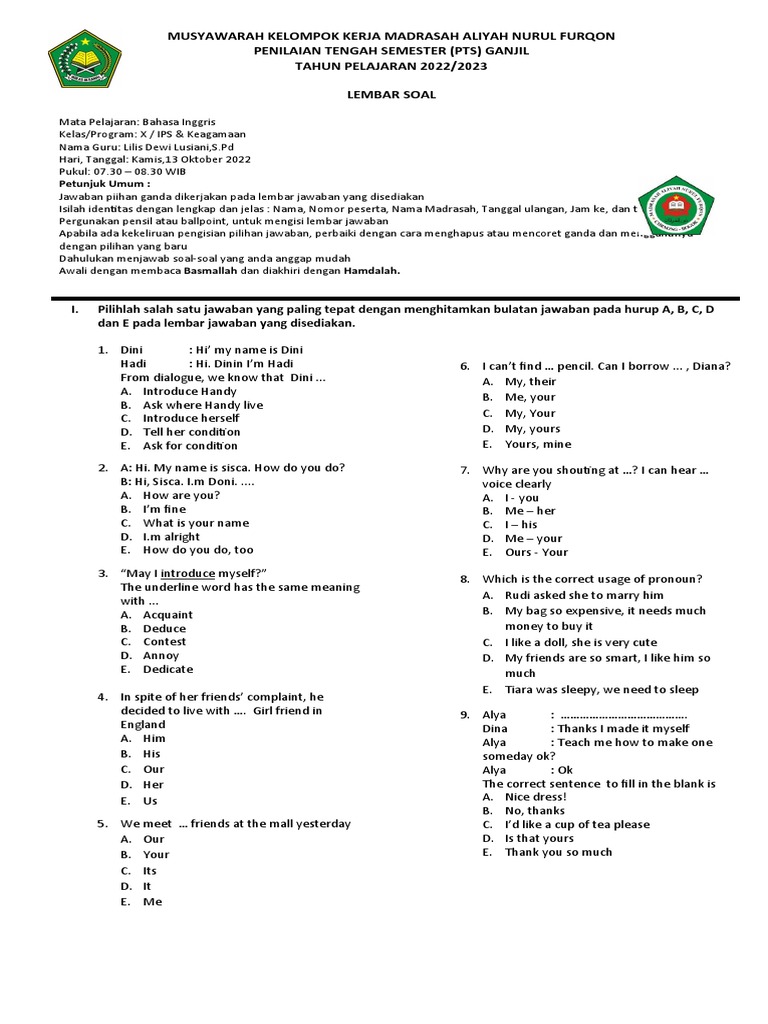 Soal KLS X | PDF | Rail Transport | Transport