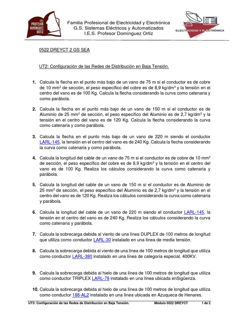 Ejercicios UT3. Cálculo Mecánico Líneas Eléctricas | PDF