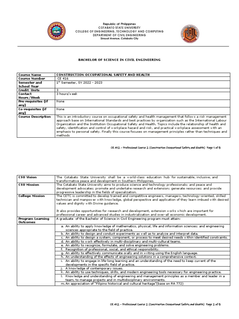 2022 Syllabus For COSH | PDF