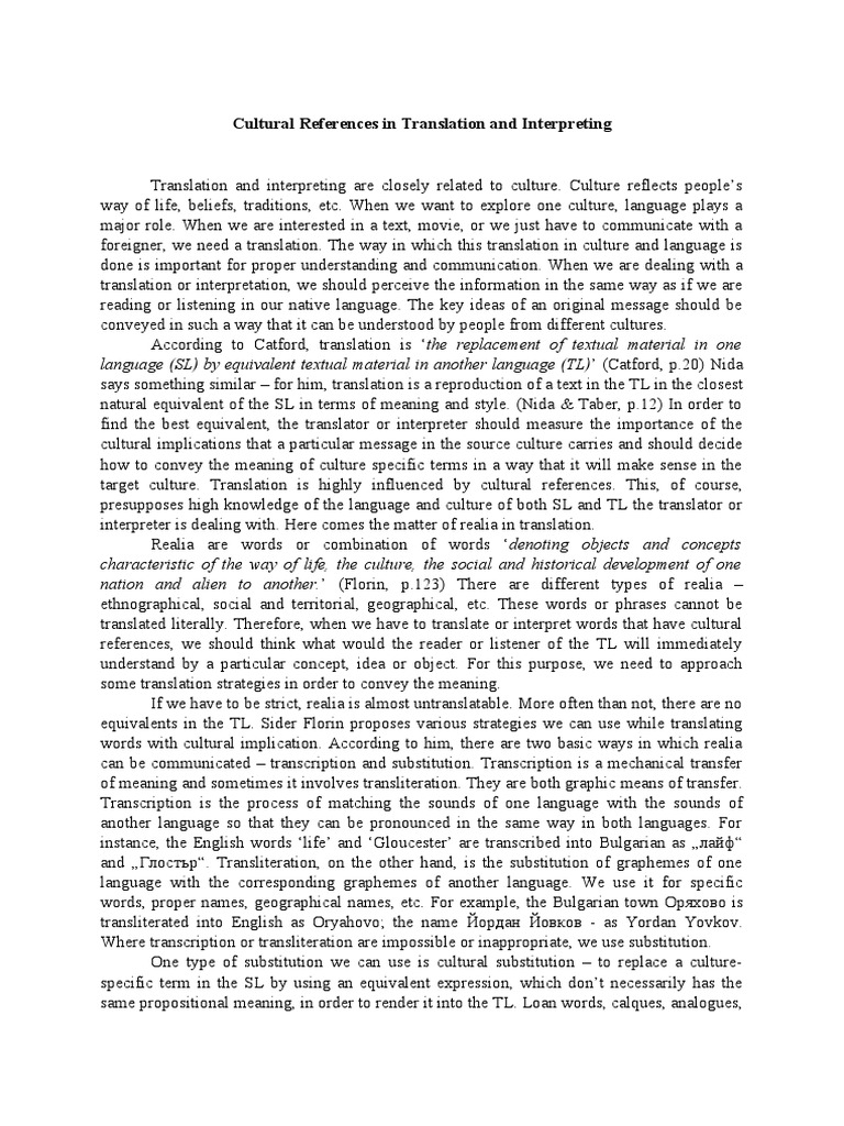 Cultural References in Translation and Interpreting | PDF