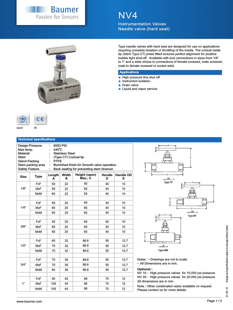 Baumer NV4 DS 1208 | PDF | Valve | Mechanical Engineering