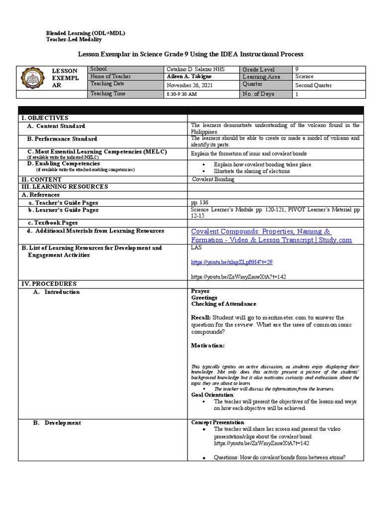 Lesson Exemplar SCIENCE QUARTER 2 | PDF | Chemical Polarity | Chemical Bond