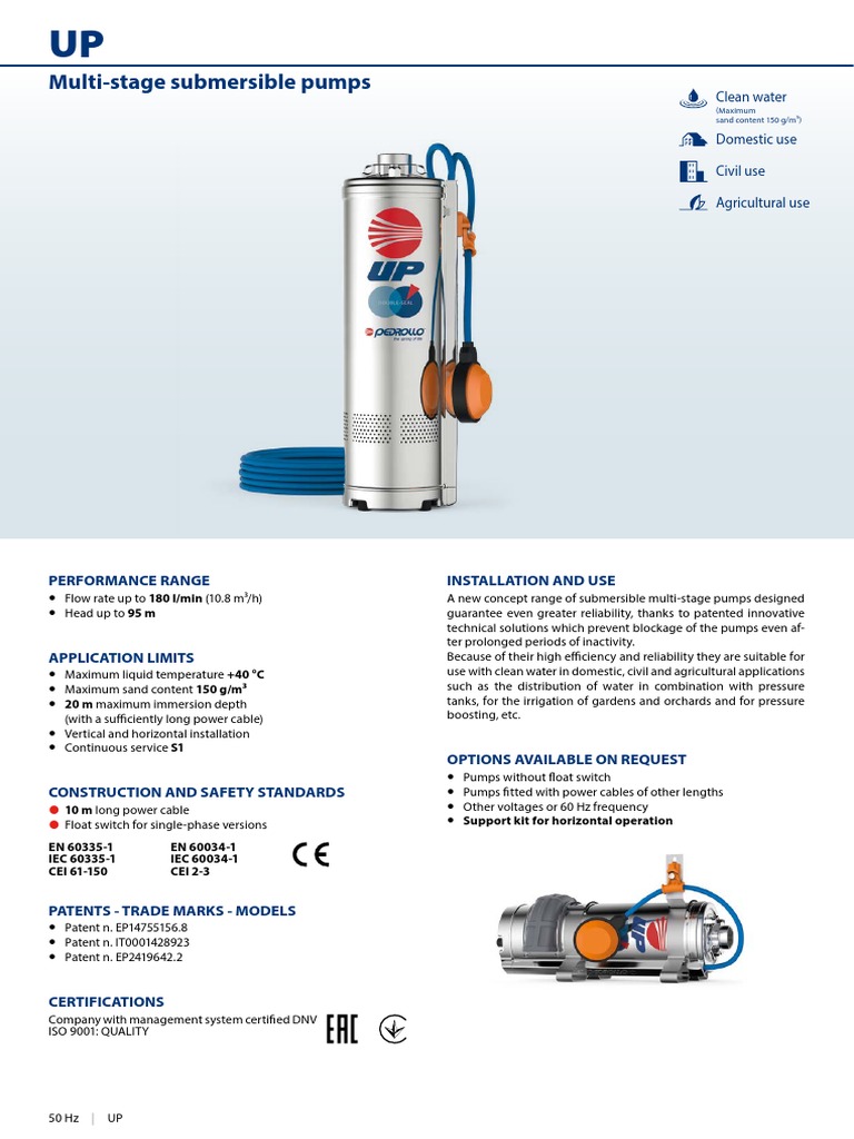 UP EN 50Hz | PDF | Pump | Water