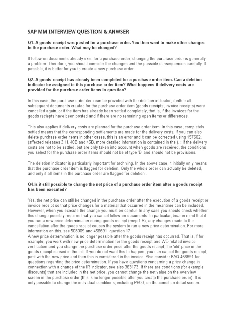 Sap MM Interview Questiondocx | PDF | Receipt | Invoice