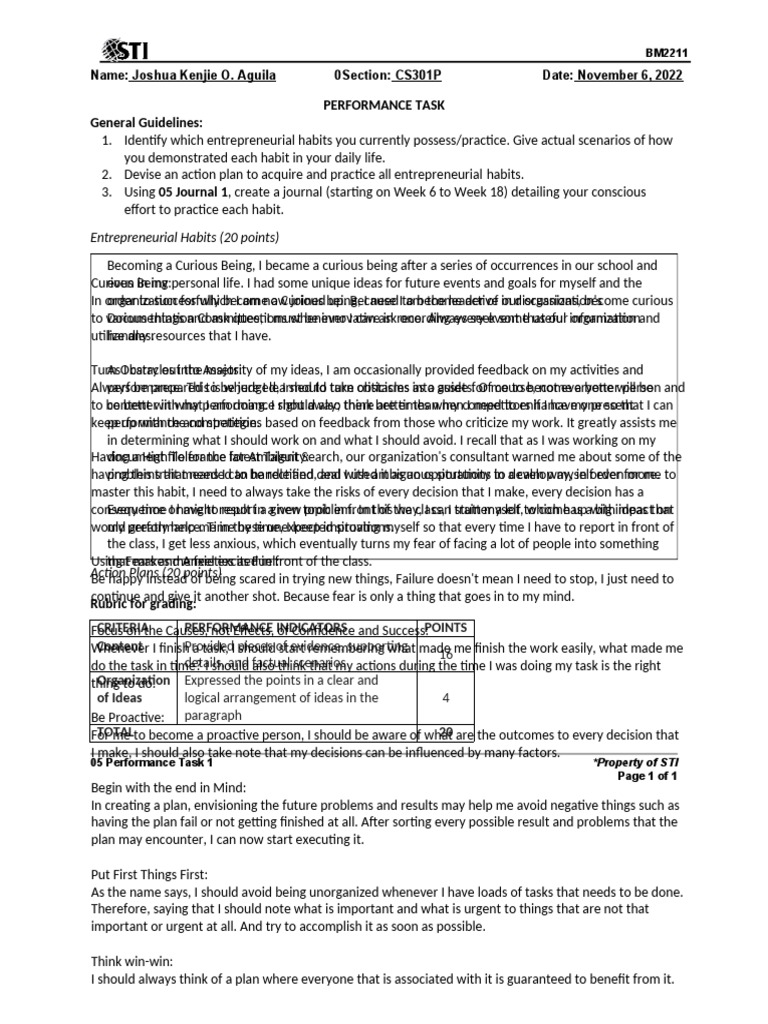 05 Performance Task 1 | PDF