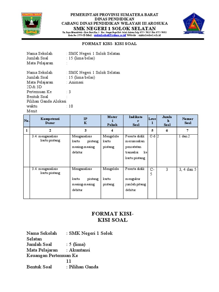 Kisi-Kisi Dan Kartu Soal ANIMASI 2D&3D | PDF