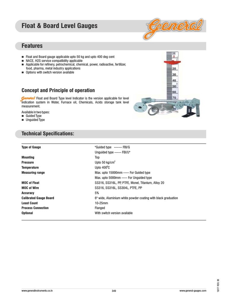 Float and Board Level Gauge Overview | PDF | Stainless Steel | Materials
