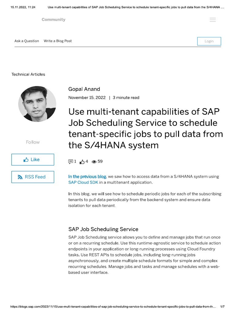 Use Multi-Tenant Capabilities of SAP Job Scheduling Service | PDF