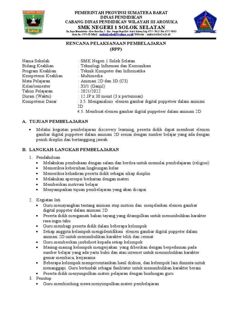 RPP KD 3.5 ANIMASI 2D & 3D 2021 Ok | PDF