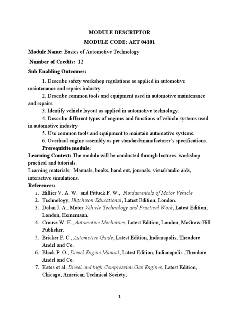 Introduction To Automotive Technology | PDF