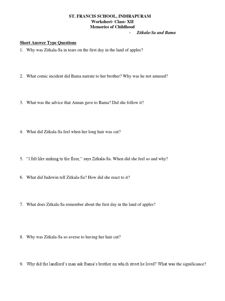 Worksheet Memories of Childhood | PDF